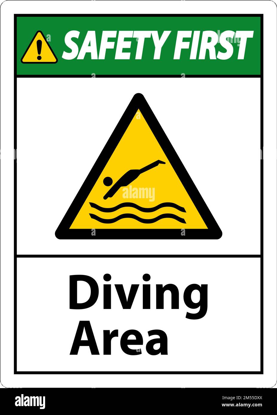 Safety First Diving Area Hazard Sign On White Background Stock Vector ...