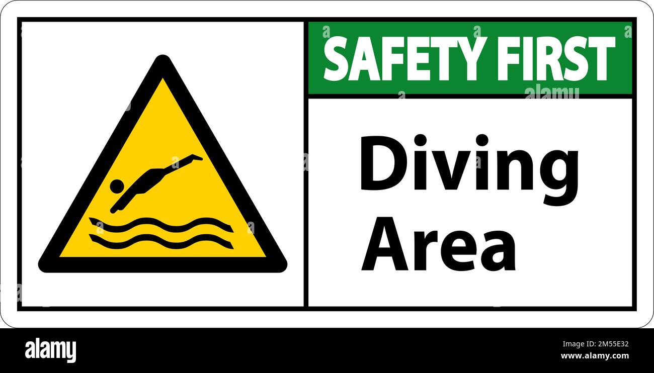 Safety First Diving Area Hazard Sign On White Background Stock Vector ...