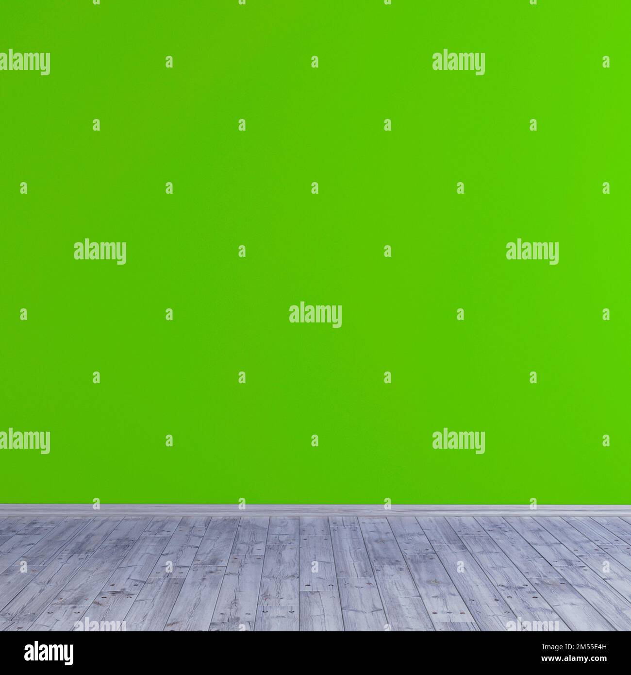 Green screen wall mockup with wooden floor, 3d rendering illustration ...