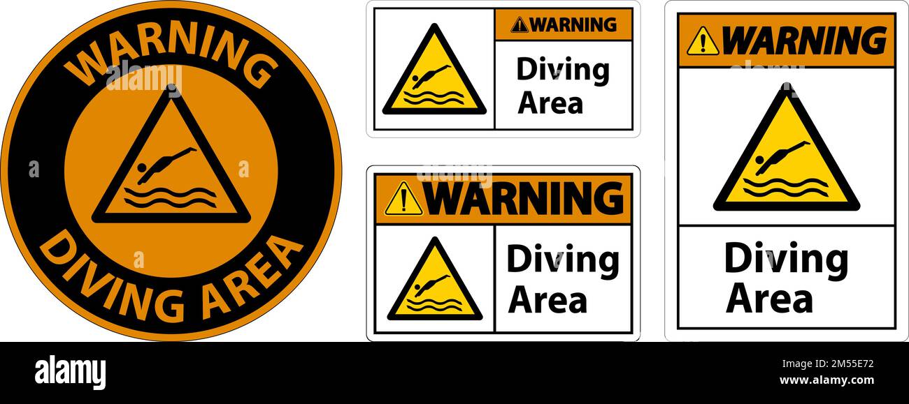 Warning Diving Area Hazard Sign On White Background Stock Vector Image ...