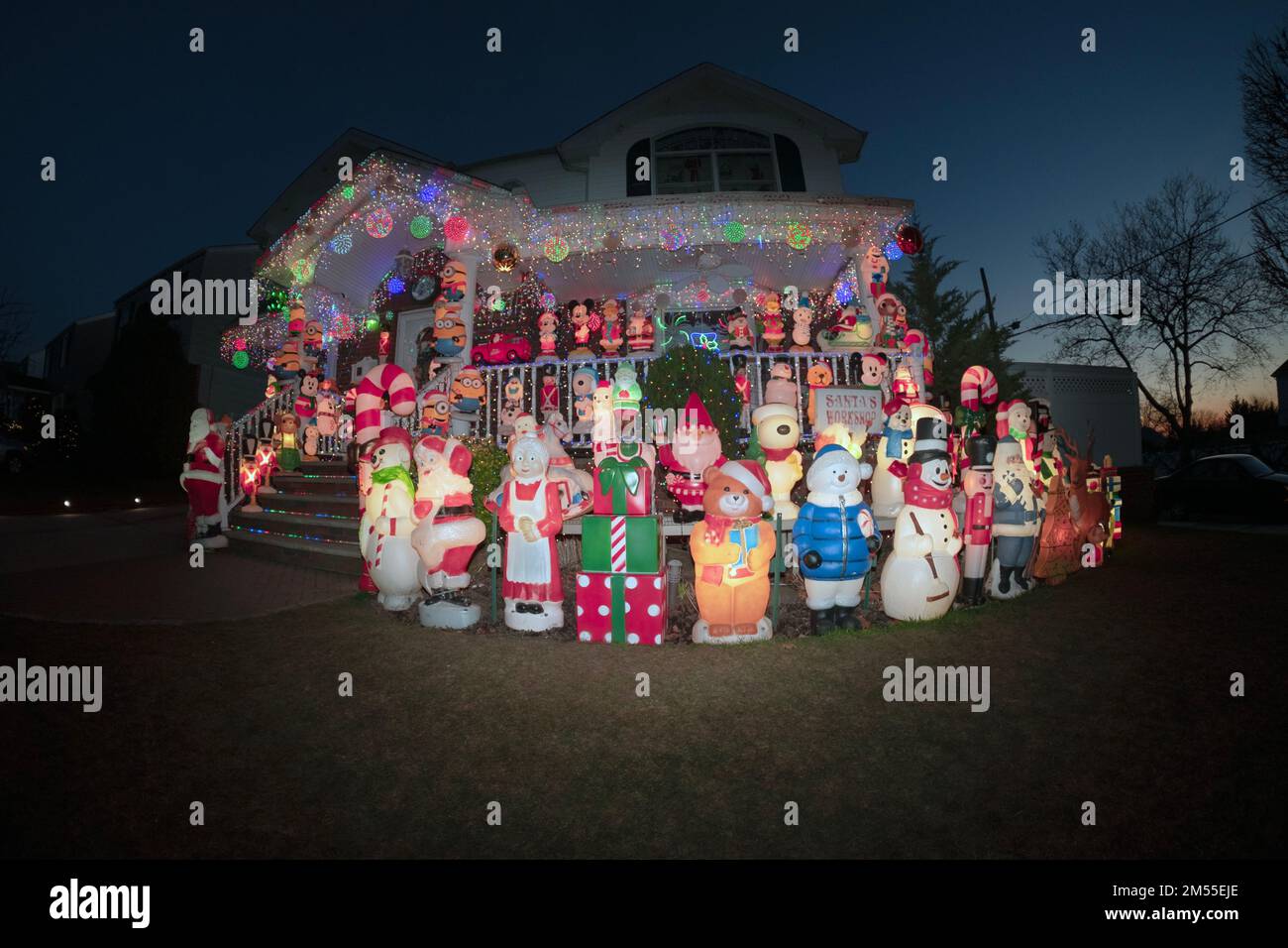 A fisheye lens view of a house decorated for Christmas with over 100 ...