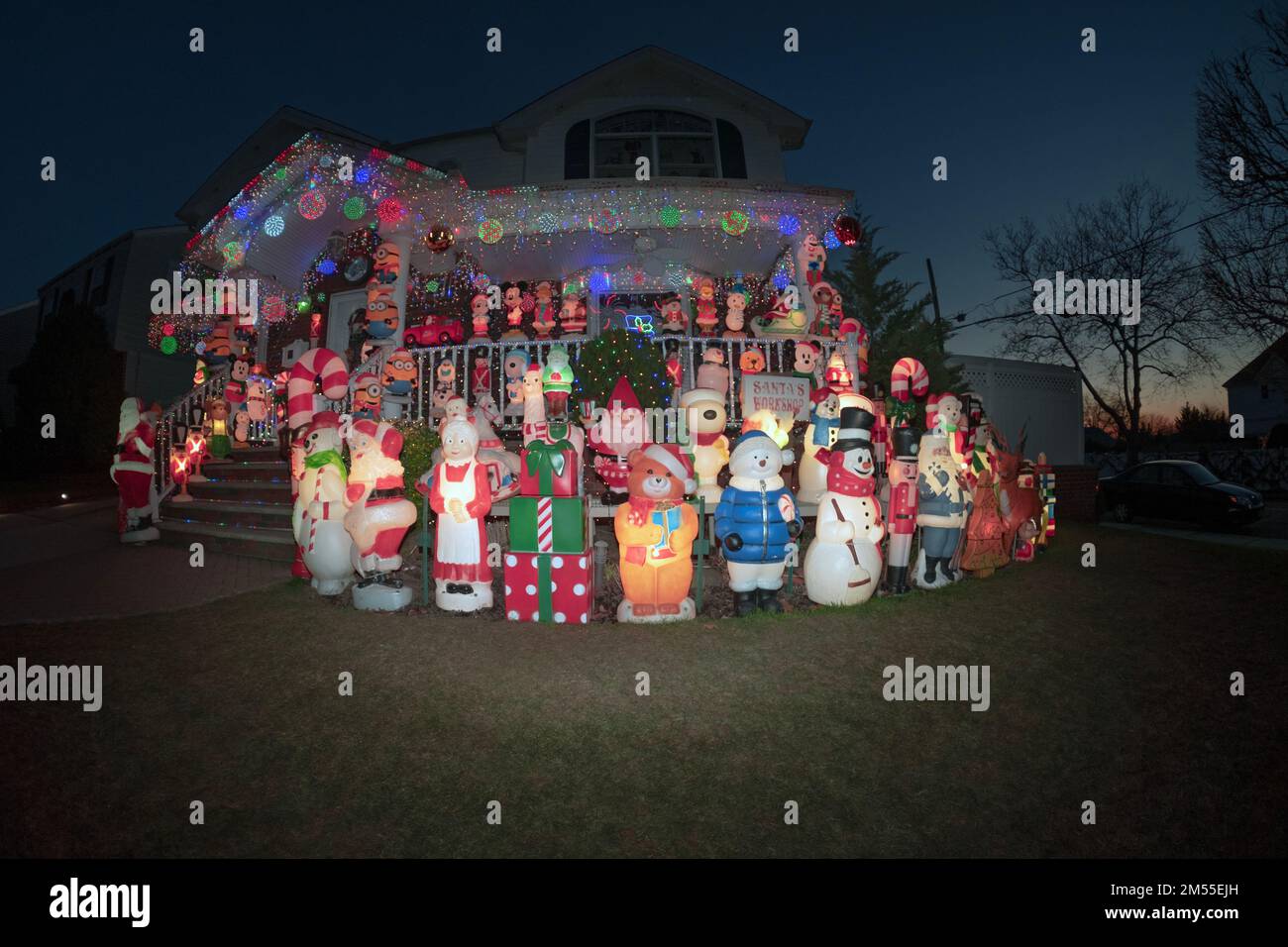 A fisheye lens view of a house decorated for Christmas with over 100 ...
