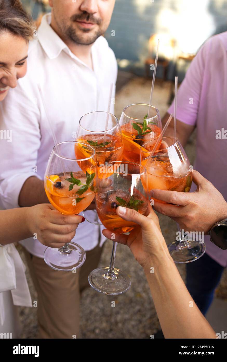Happy friends spending time together, focus on young women drinking ...