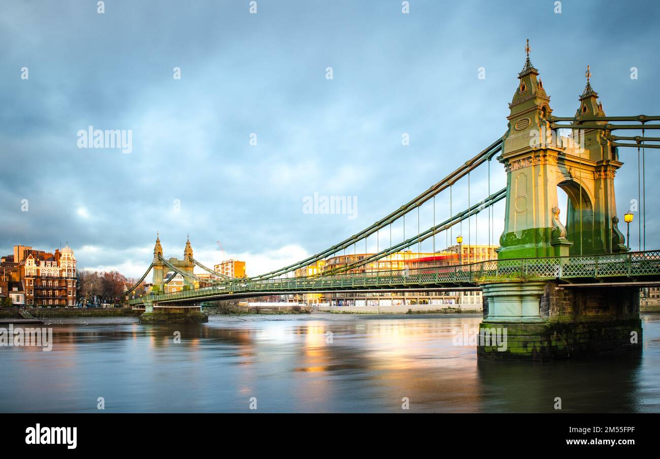 An aerial view of Hammersmith bridge over lake in London Stock Photo ...