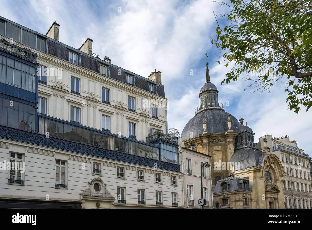 Paris, typical buildings in the Marais, rue Saint-Antoine, with the ...
