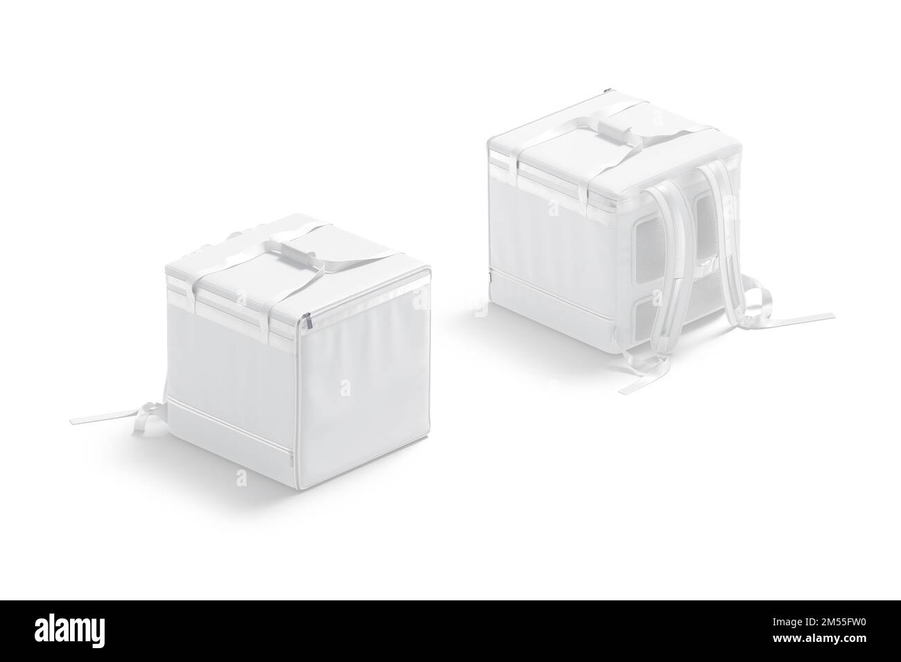 Blank white delivery bag with strap mockup, front side view, 3d ...