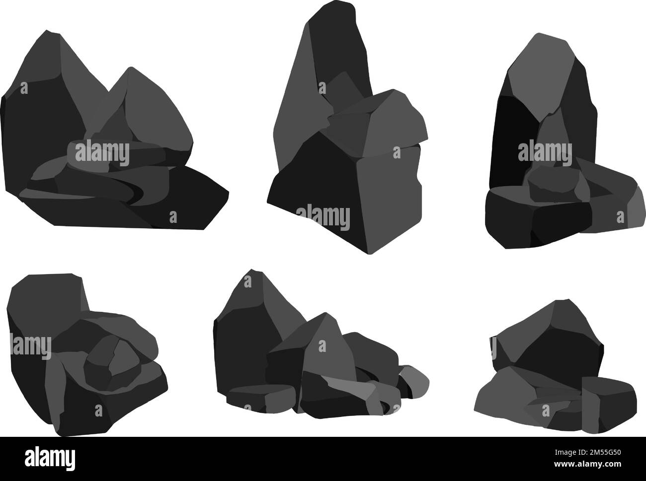 Collection of pieces of coal, graphite, basalt and anthracite. A set of ...