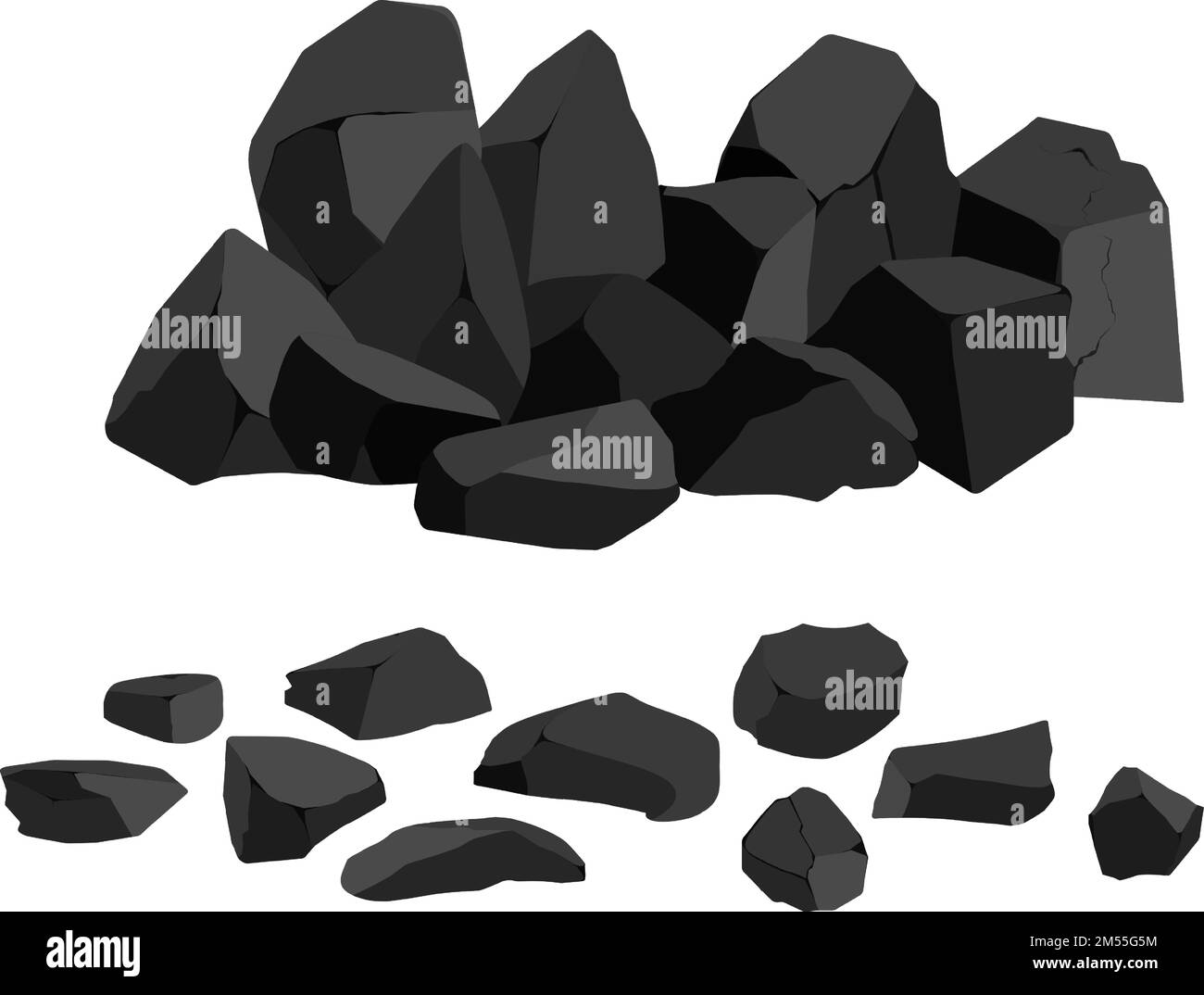 Collection of pieces of coal, graphite, basalt and anthracite. A set of ...