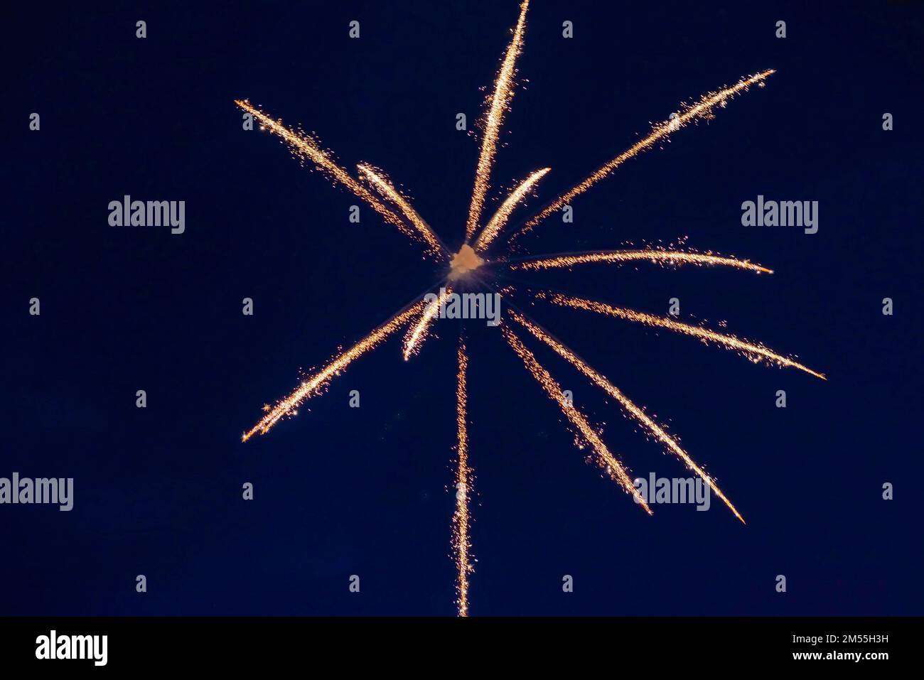 An explosion of bright single fireworks, against the background of the ...