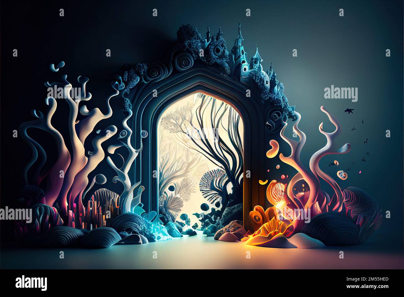 designer fantastic fabulous interior of a cozy room with a portal to ...