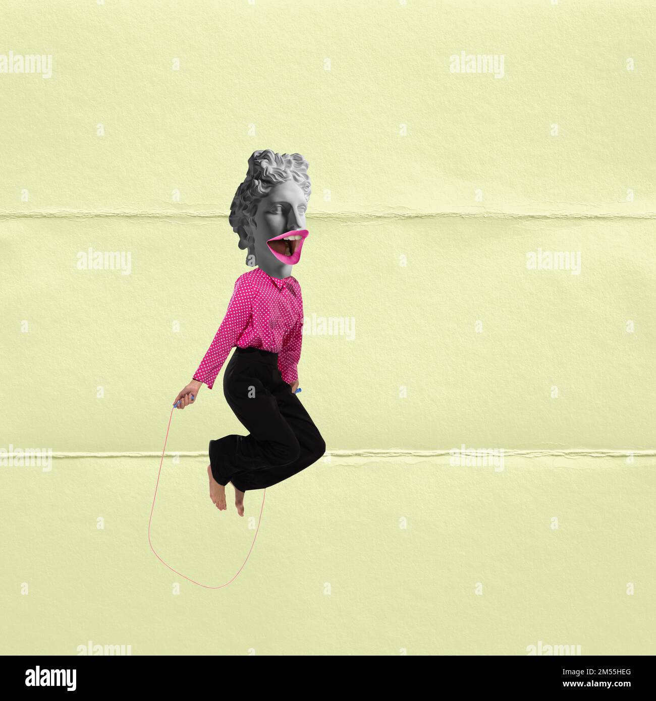 Contemporary art collage. Woman in vintage clothes with antique statue ...