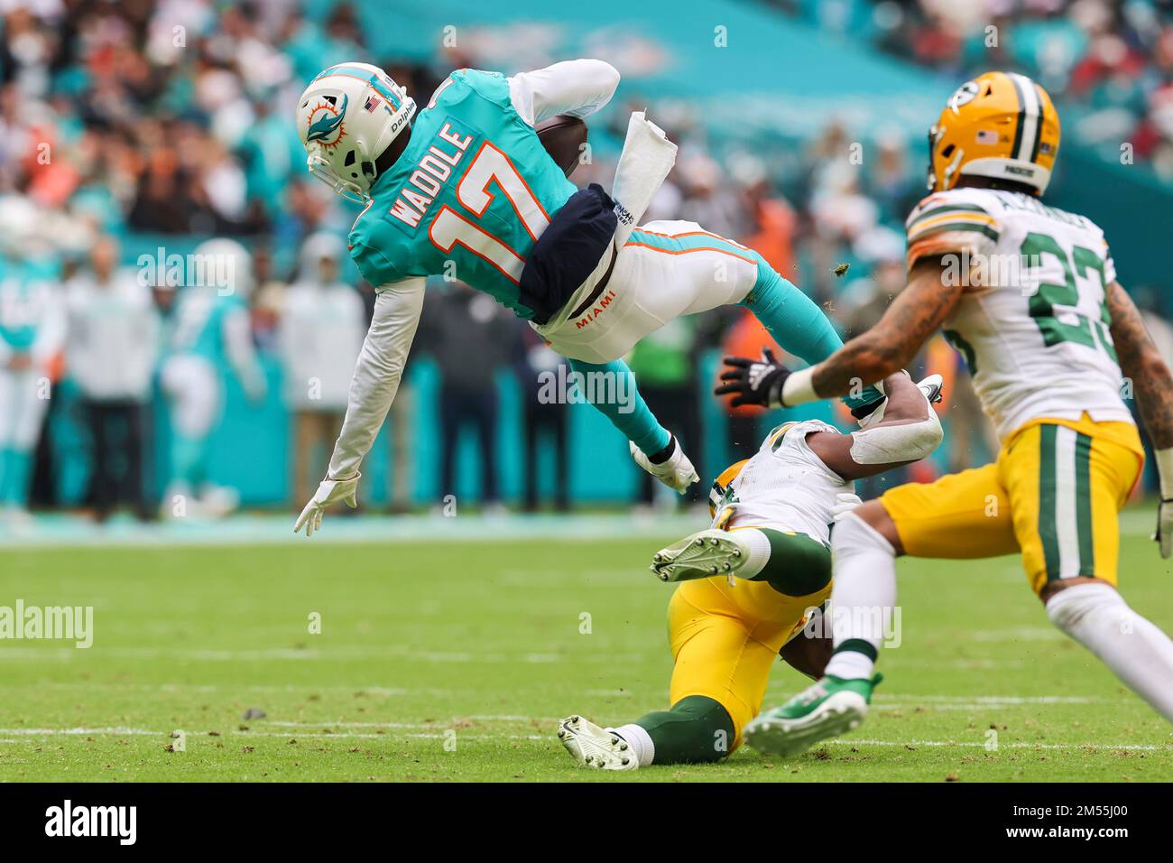 Miami Fl Usa Miami Dolphins Wide Receiver Jaylen Waddle 17 Makes A Reception And Is Tackled