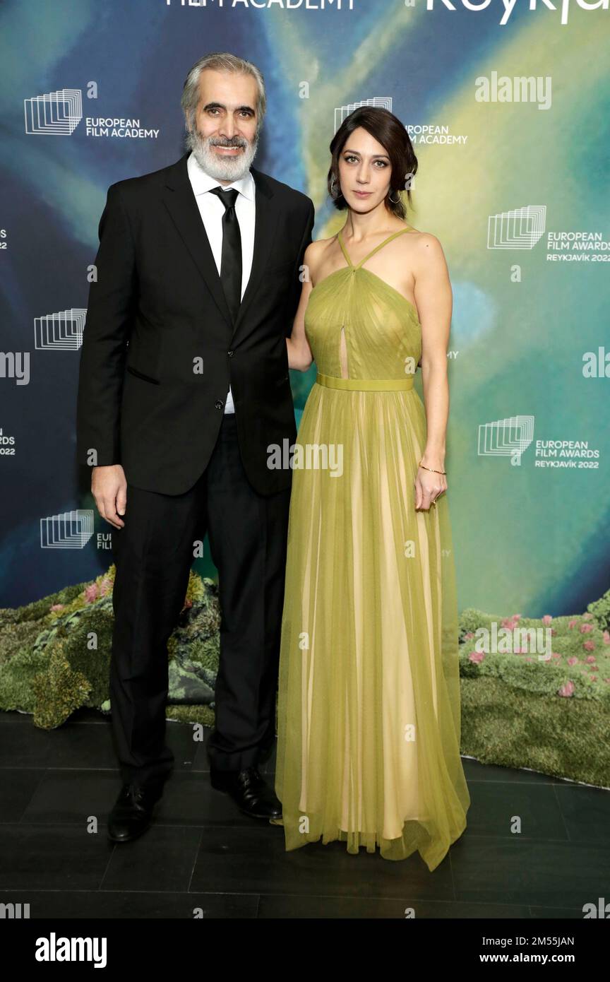 Mehdi Bajestani and Sahra Amir Ebrahimi attending the 35th European Film Awards 2022 at Harpa ...