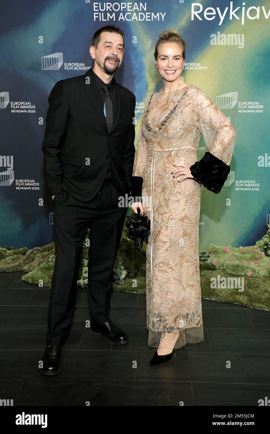 Alex Silva and Nina Hoss attending the 35th European Film Awards 2022 at Harpa Conference and ...