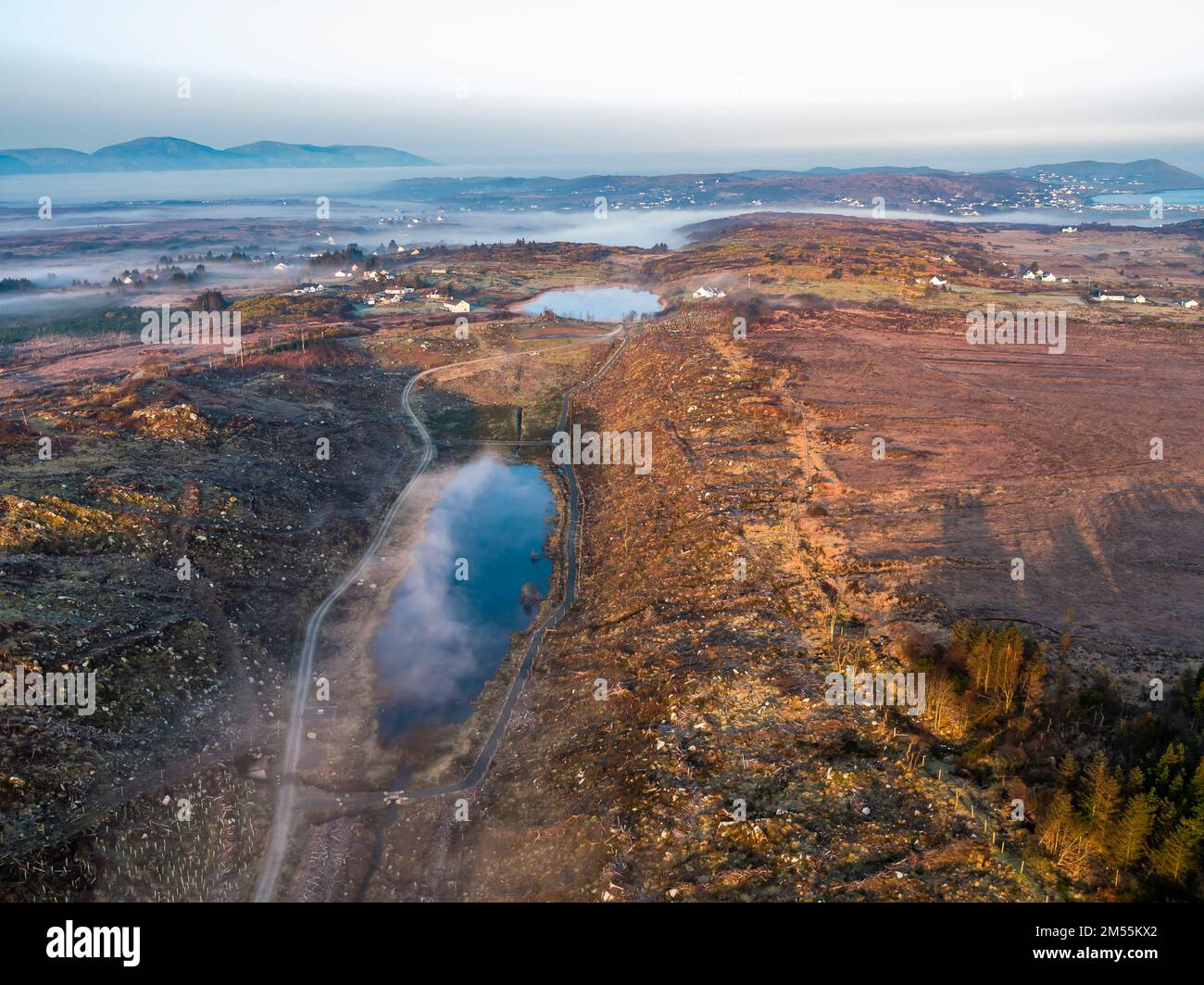 Aerial view of Bonny Glen in County Donegal with fog - Ireland Stock ...