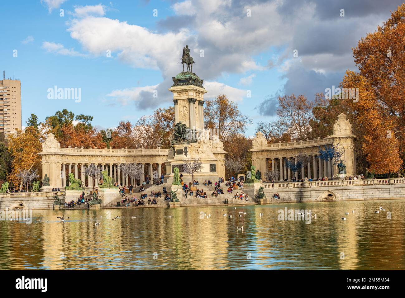 Madrid, monument to Alfonso XII (King of Spain) in Buen Retiro Park ...