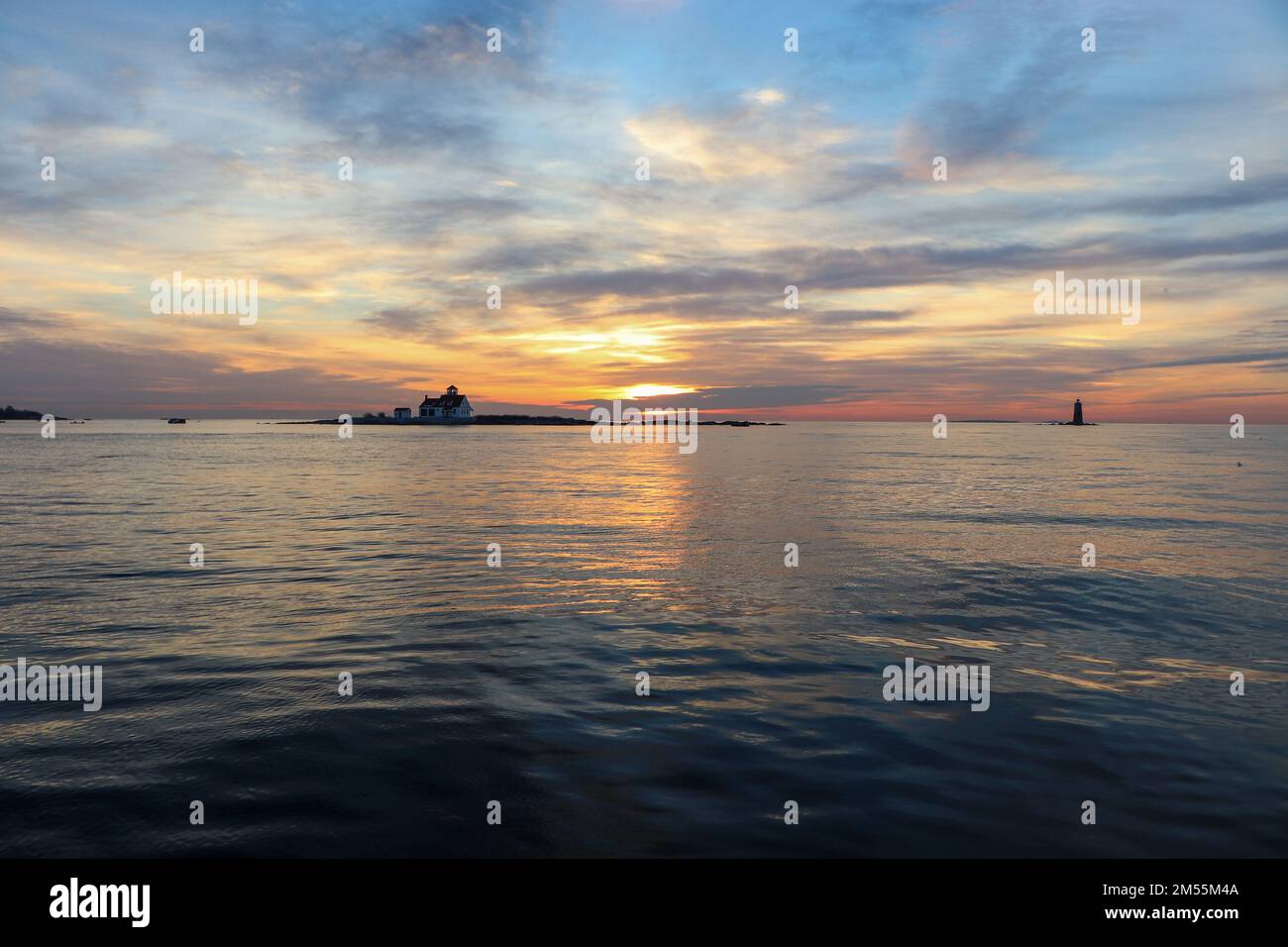 sunrise sky offshore Whaleback Ledge Lighthouse Southern Maine Stock ...