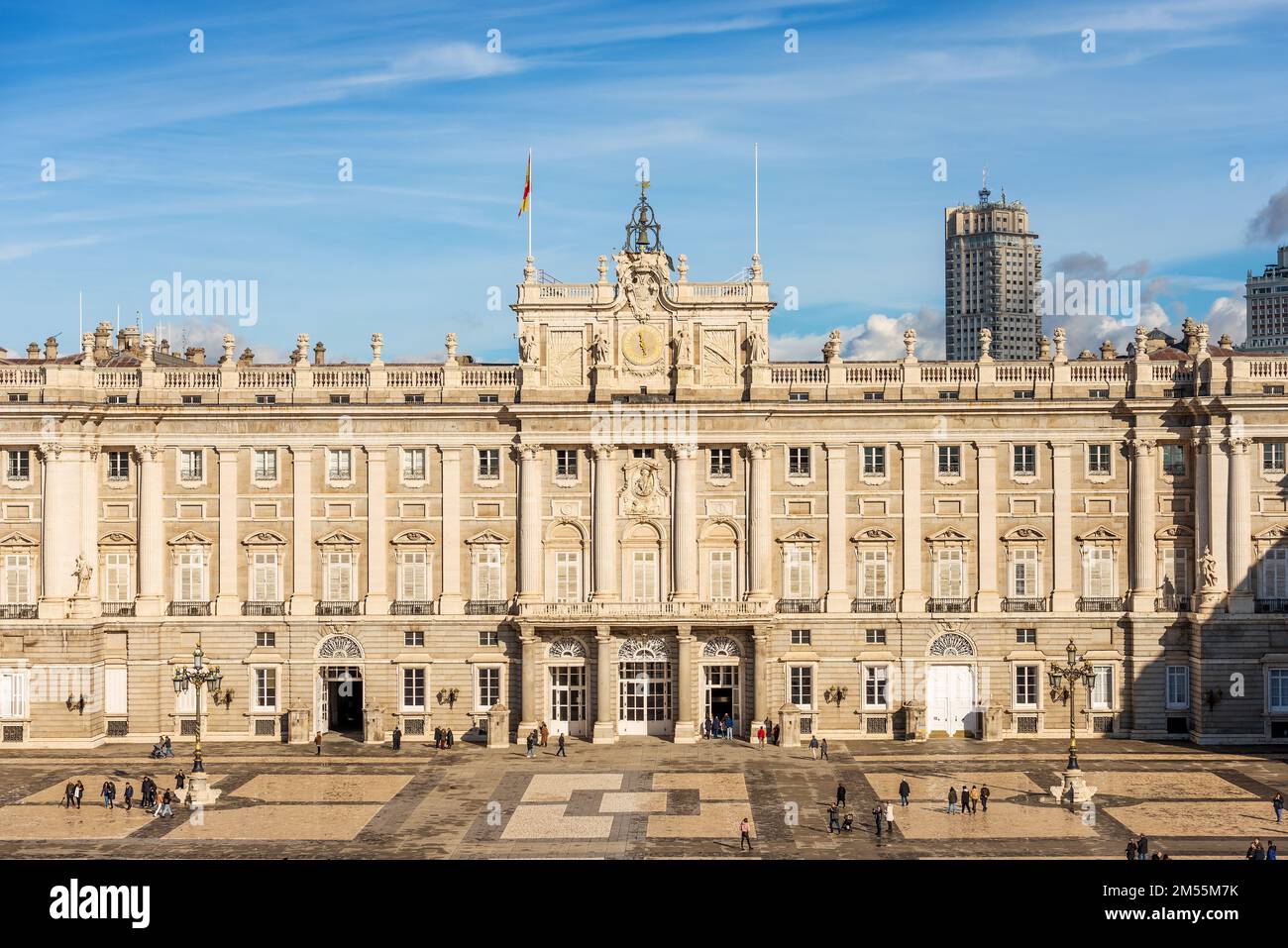 Main facade of the Madrid Royal Palace in Baroque style, in the past ...