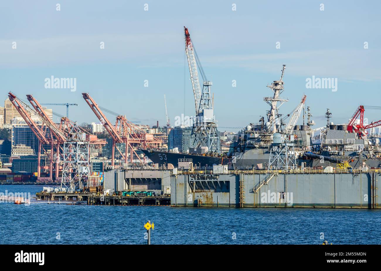 A variety of ships and machinery create congestion at the Port of ...