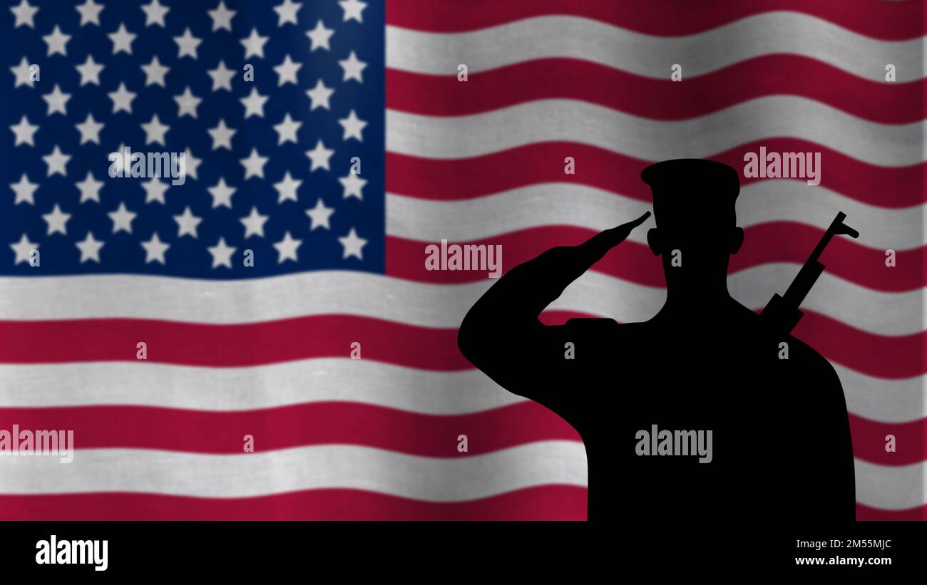 soldier salute national flag of America illustration. blur flag ...