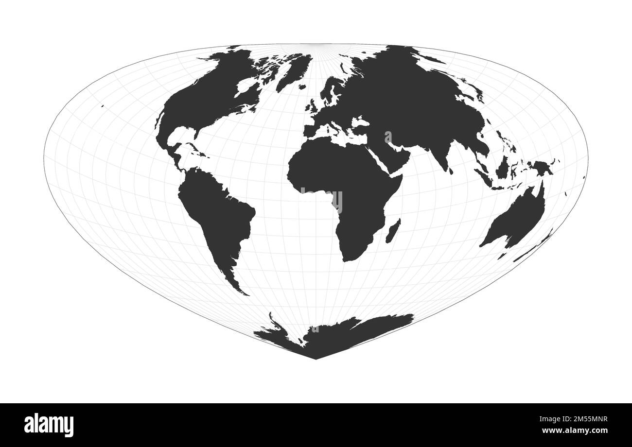 Map of the World. Bottomley projection. Globe with latitude and ...