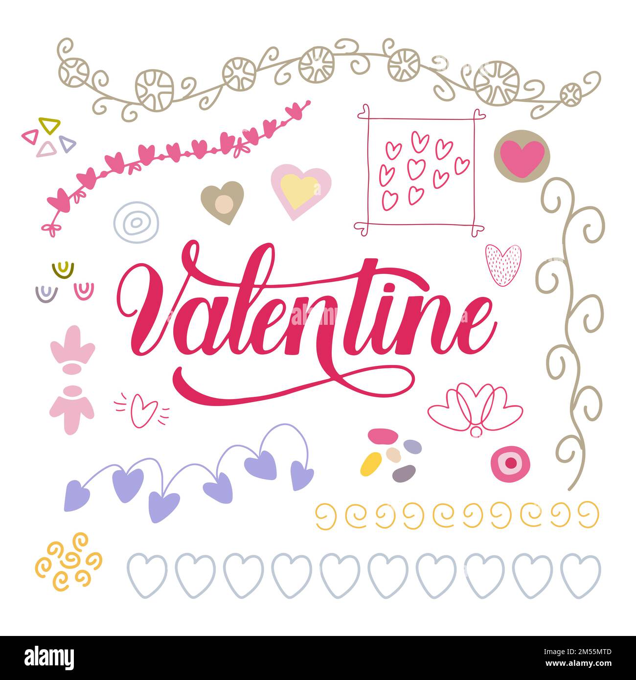 Set of hand drawn borders and frames for Valentines day. Hand drawn ...