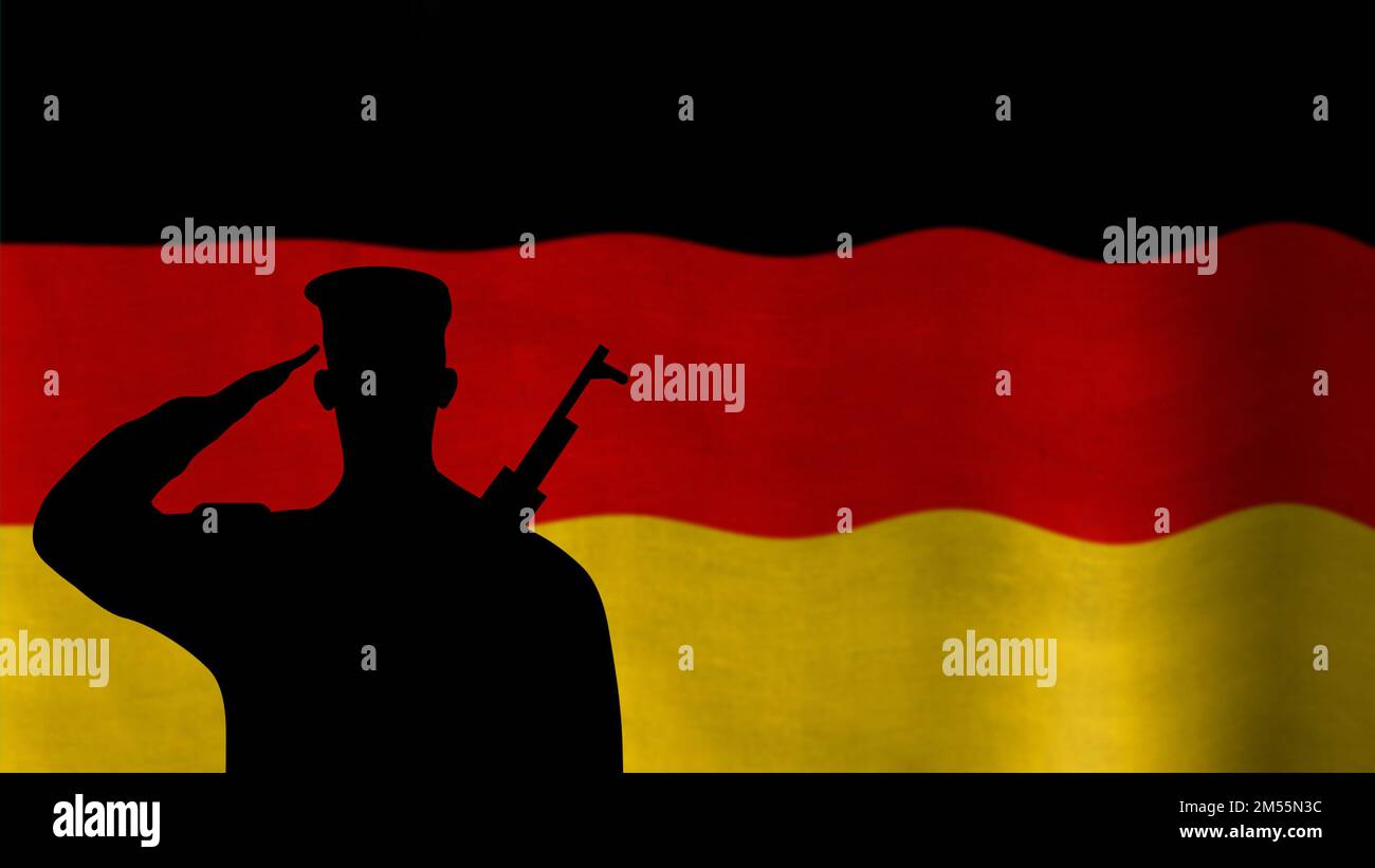 soldier salute national flag of Germany illustration. blur flag ...