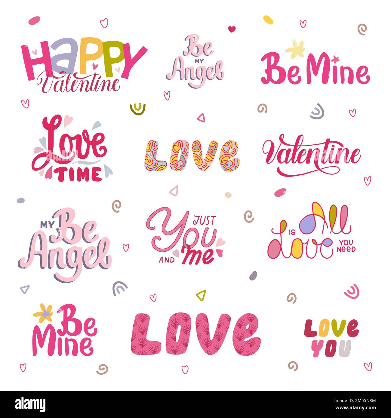 Set of hand written words for Valentines day. Hand drawn lettering ...