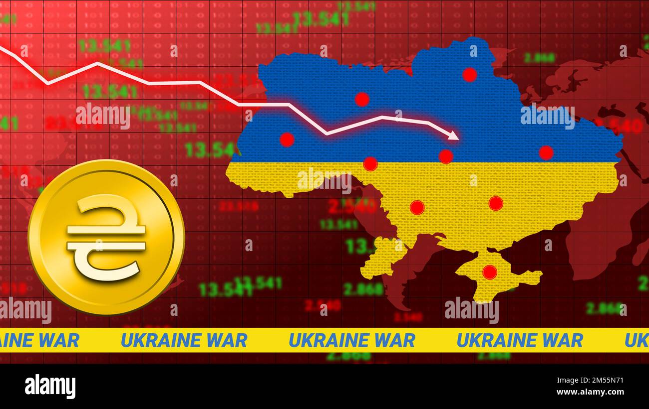 Ukraine war impact on hryvnia currency value background with moving up ...