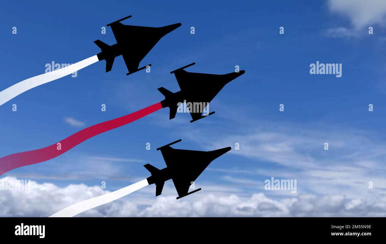 Japan fighter jet illustration on blur cloud with national flag colour ...