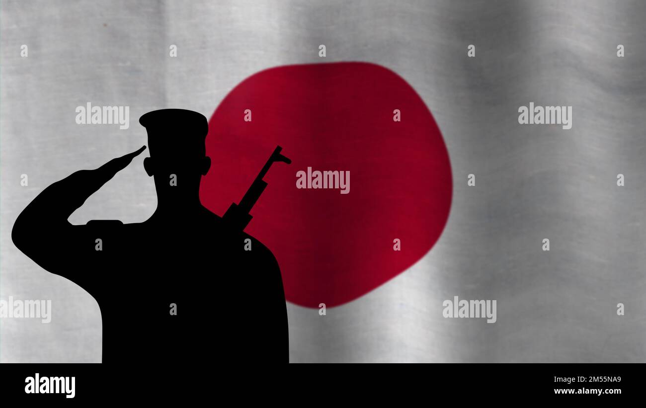 soldier salute national flag of japan illustration. blur flag ...
