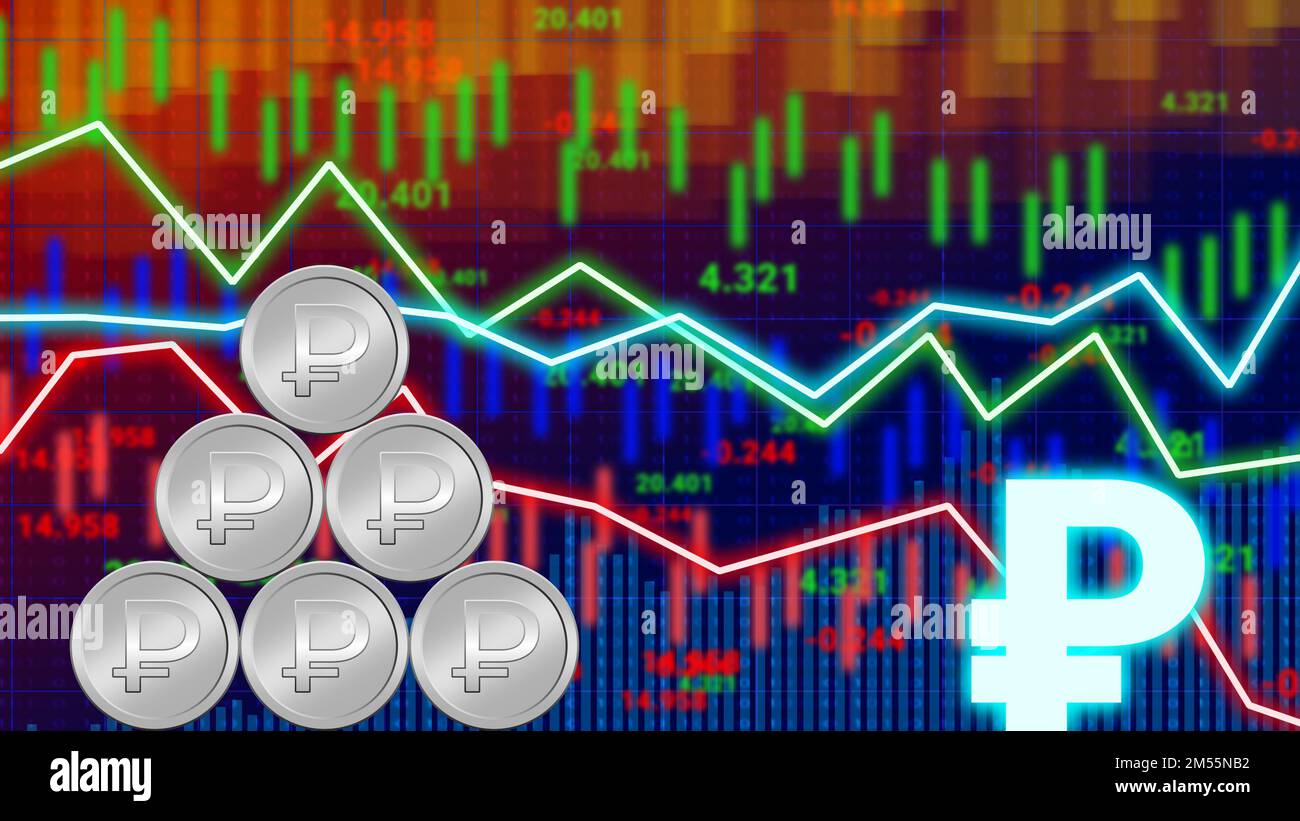 ruble value, rate, stock, information and changing diagram animation ...