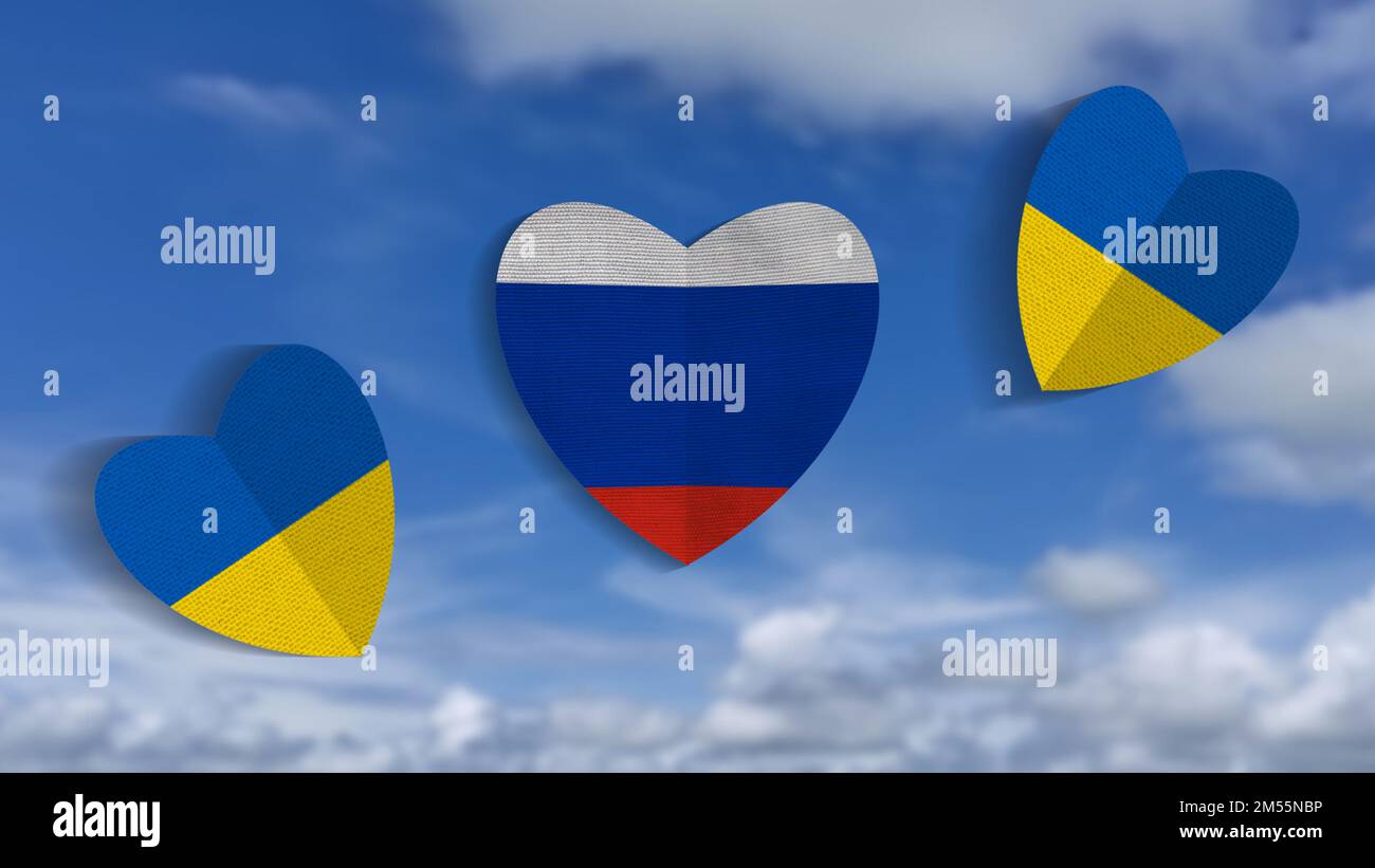 Ukraine and Russian heart on blur cloud background. concept for ...