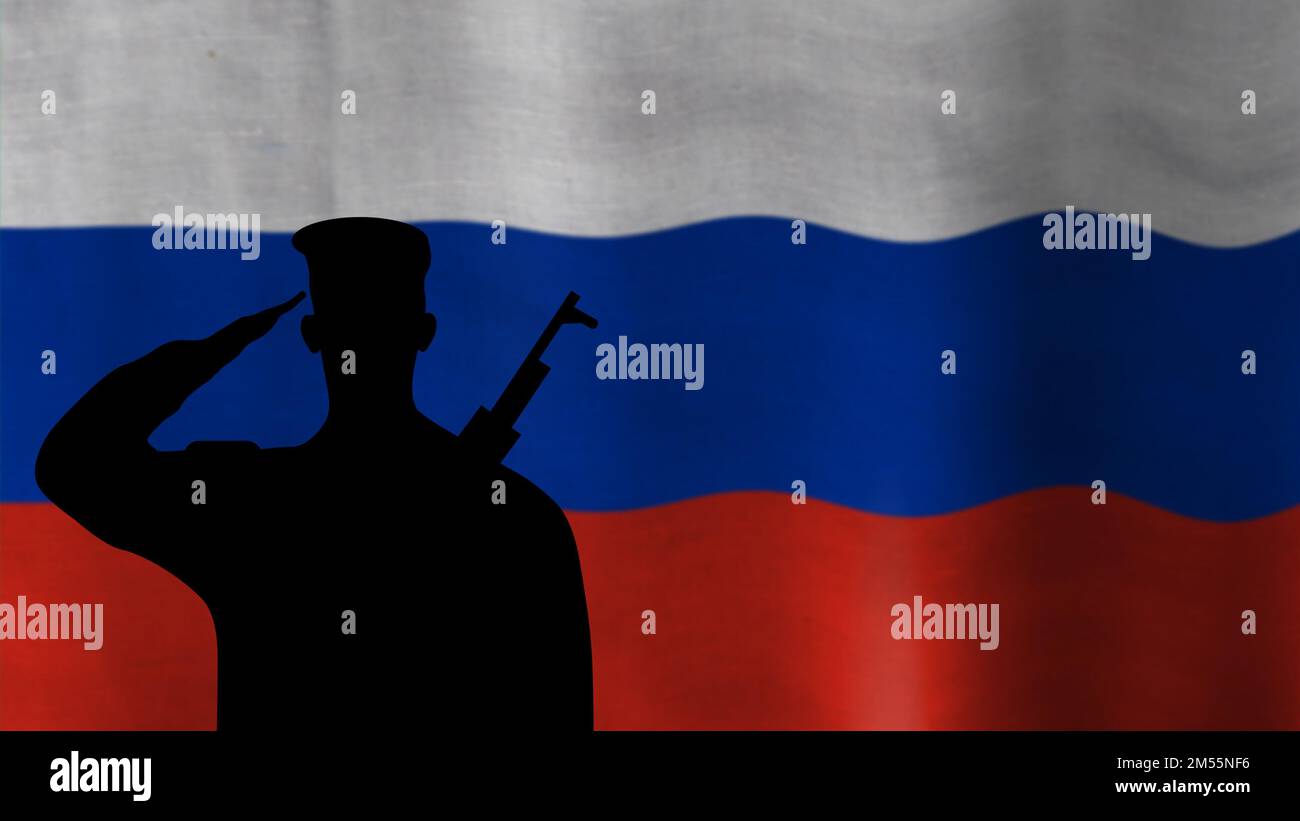 soldier salute national flag of Russian illustration. blur flag ...