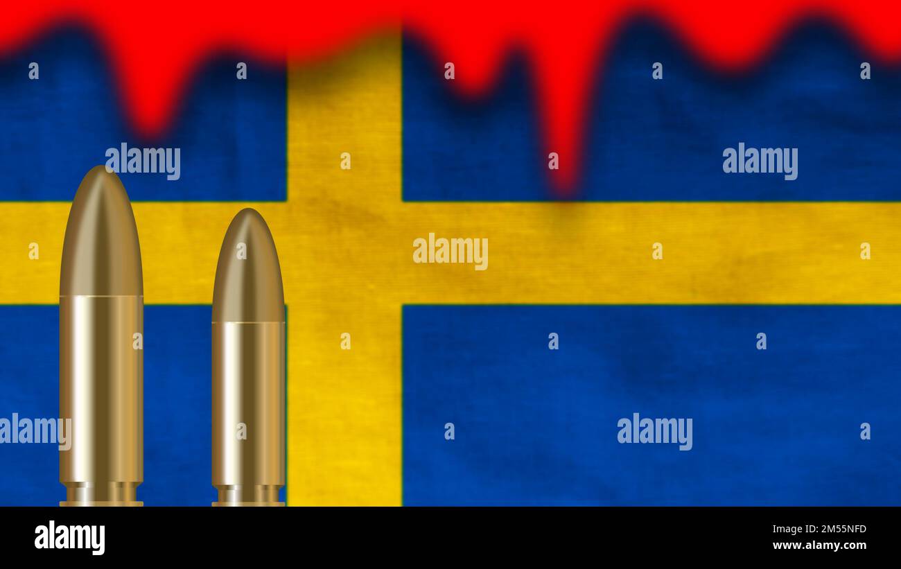 bullets on blur Sweden flag with blood concept showing humble for ...