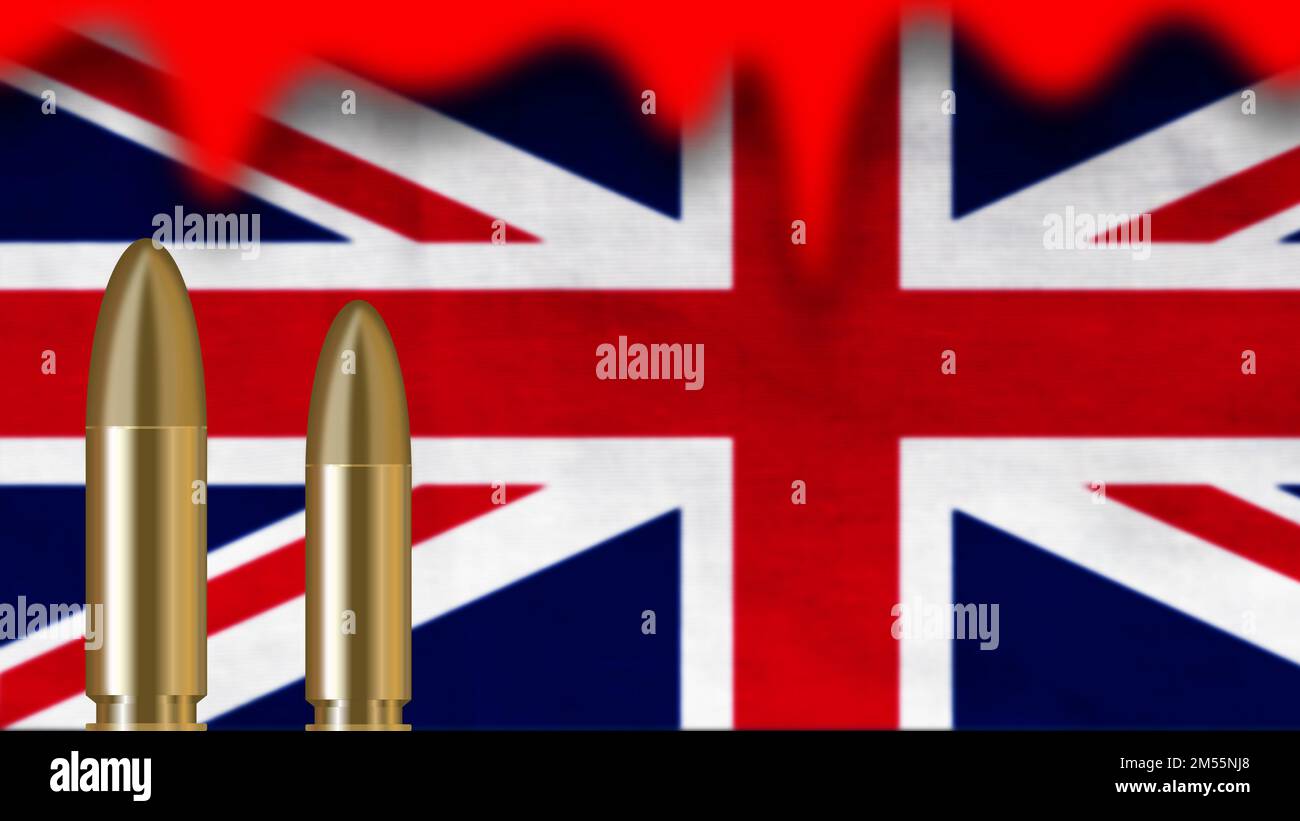 bullets on blur United Kingdom flag with blood concept showing humble ...