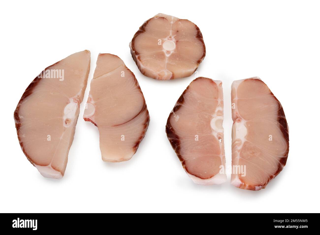 Frozen blue shark slices isolated on white, frozen fish slices Stock ...