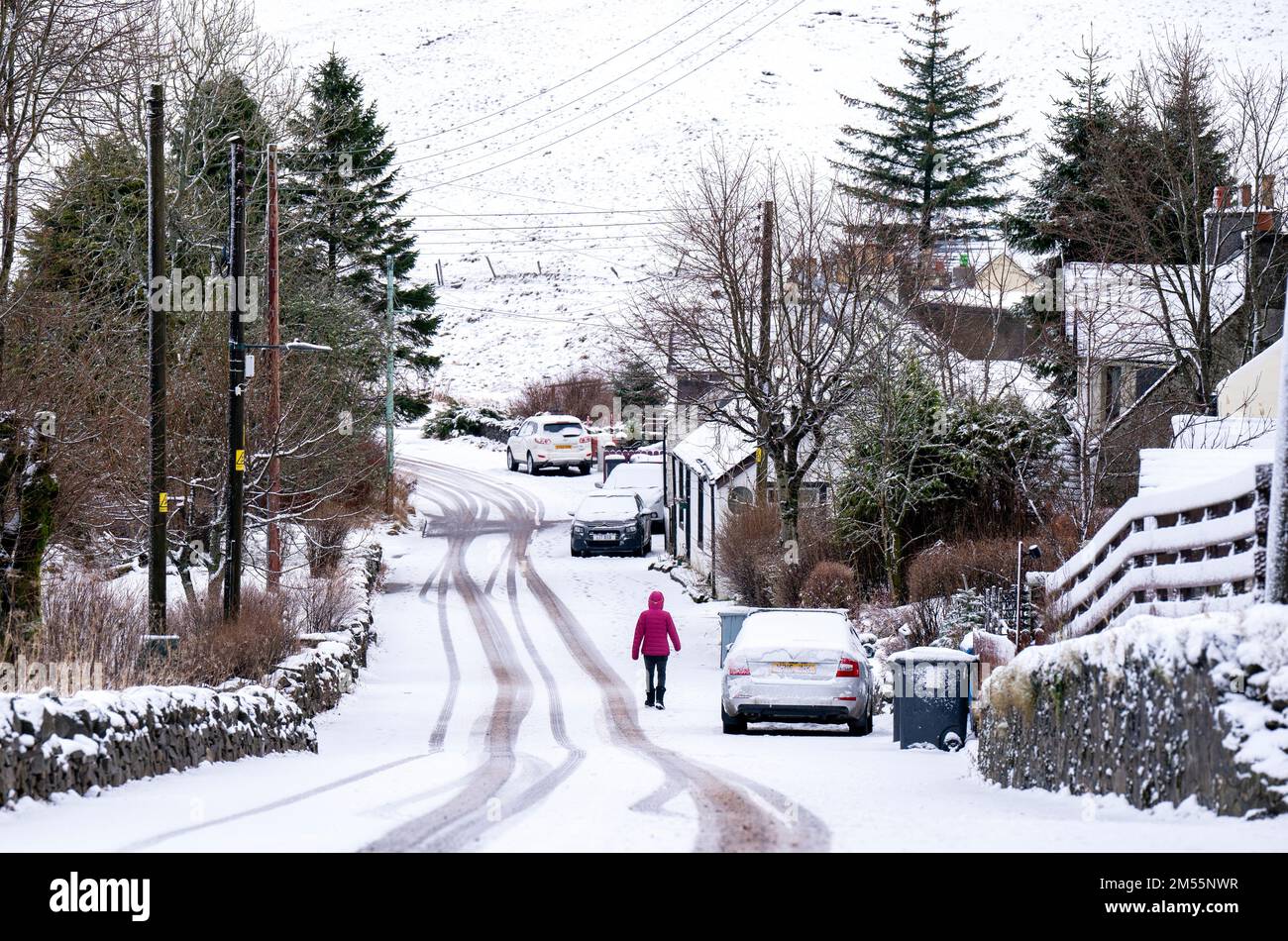 Snow in Leadhills village in South Lanarkshire. A yellow be aware ...