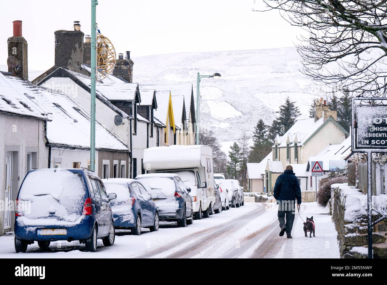 Snow in Leadhills village in South Lanarkshire. A yellow be aware ...
