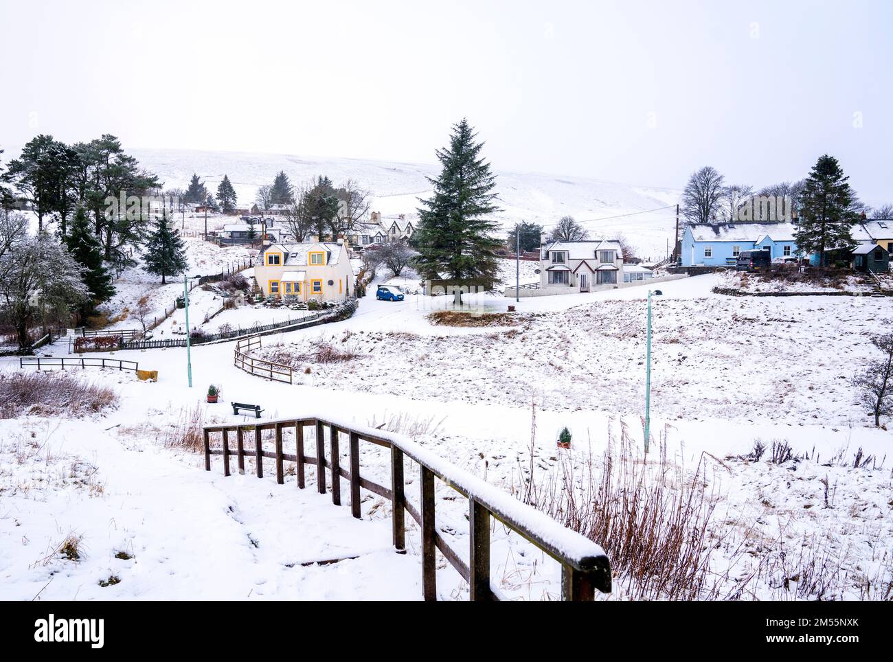 Snow in Leadhills village in South Lanarkshire. A yellow be aware ...