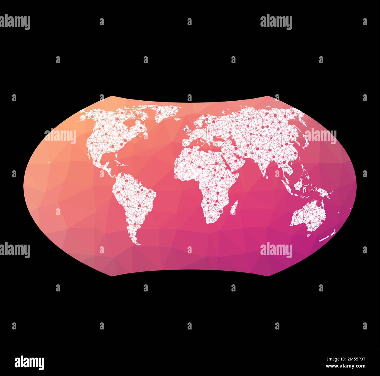 World network map. Wagner projection. Wired globe in Wagner projection ...