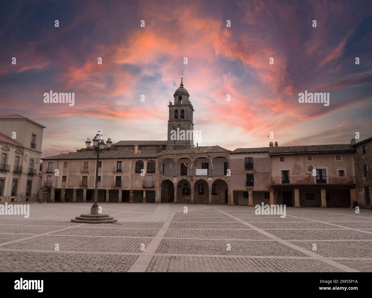 The sunset at the Plaza Mayor, main square of the medieval town of ...