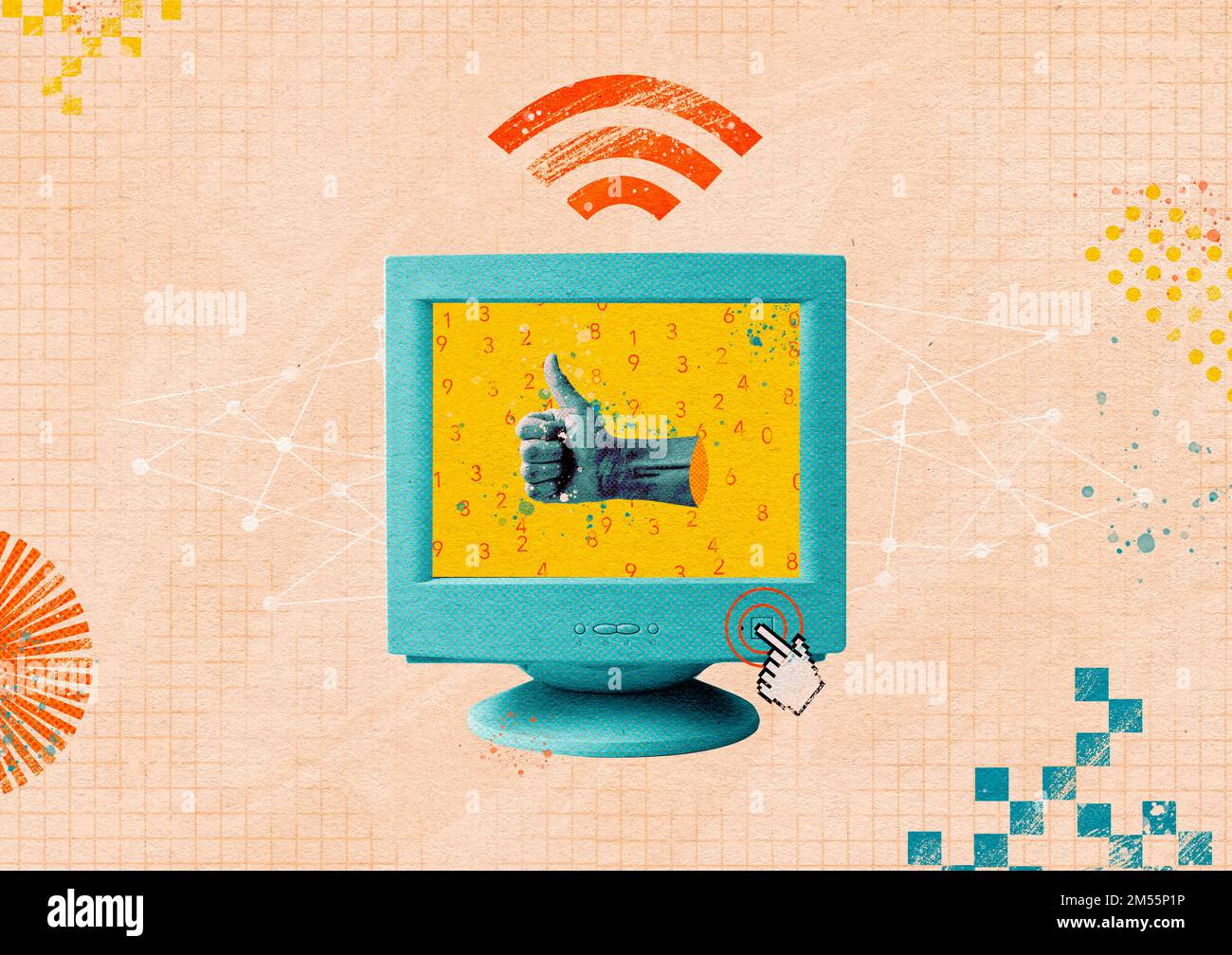 The monitor of an old computer with a Wi-Fi symbol Stock Photo - Alamy