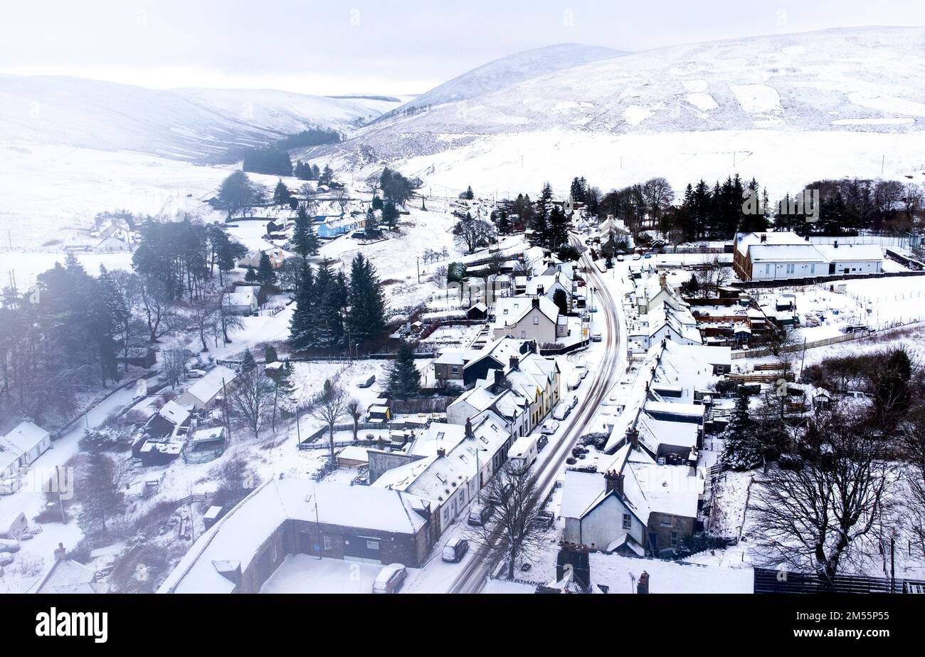 Snow in Leadhills village in South Lanarkshire. A yellow be aware ...