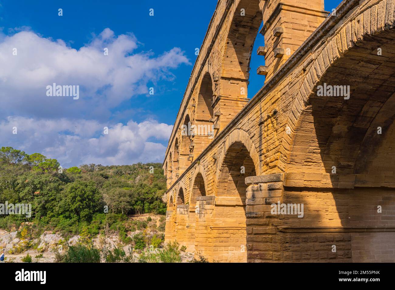 Base from shelly limestone of Pont du Gard three-tiered aqueduct on the ...