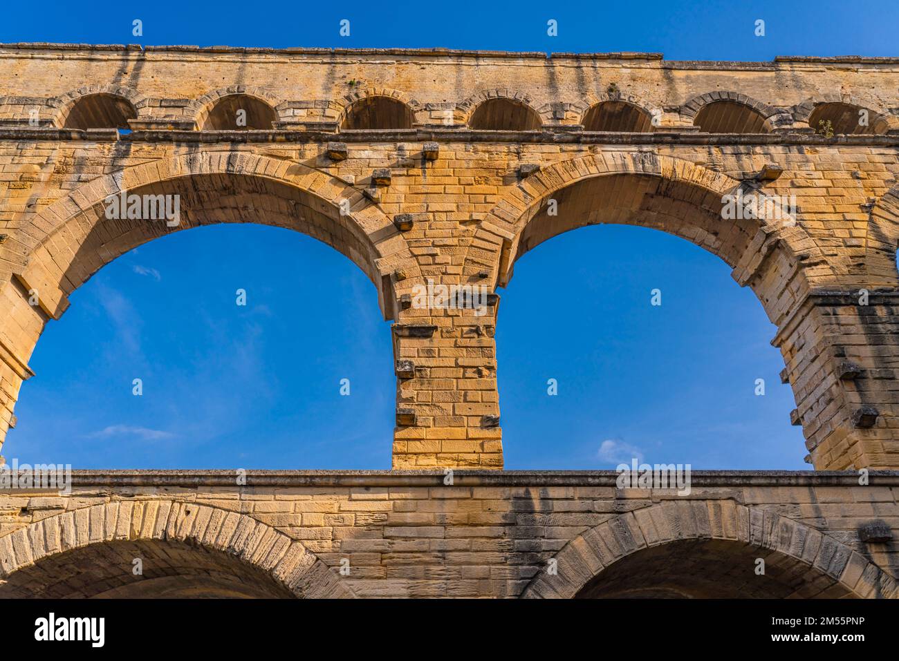 Two arch from Pont du Gard three-tiered aqueduct at the river Gardon ...