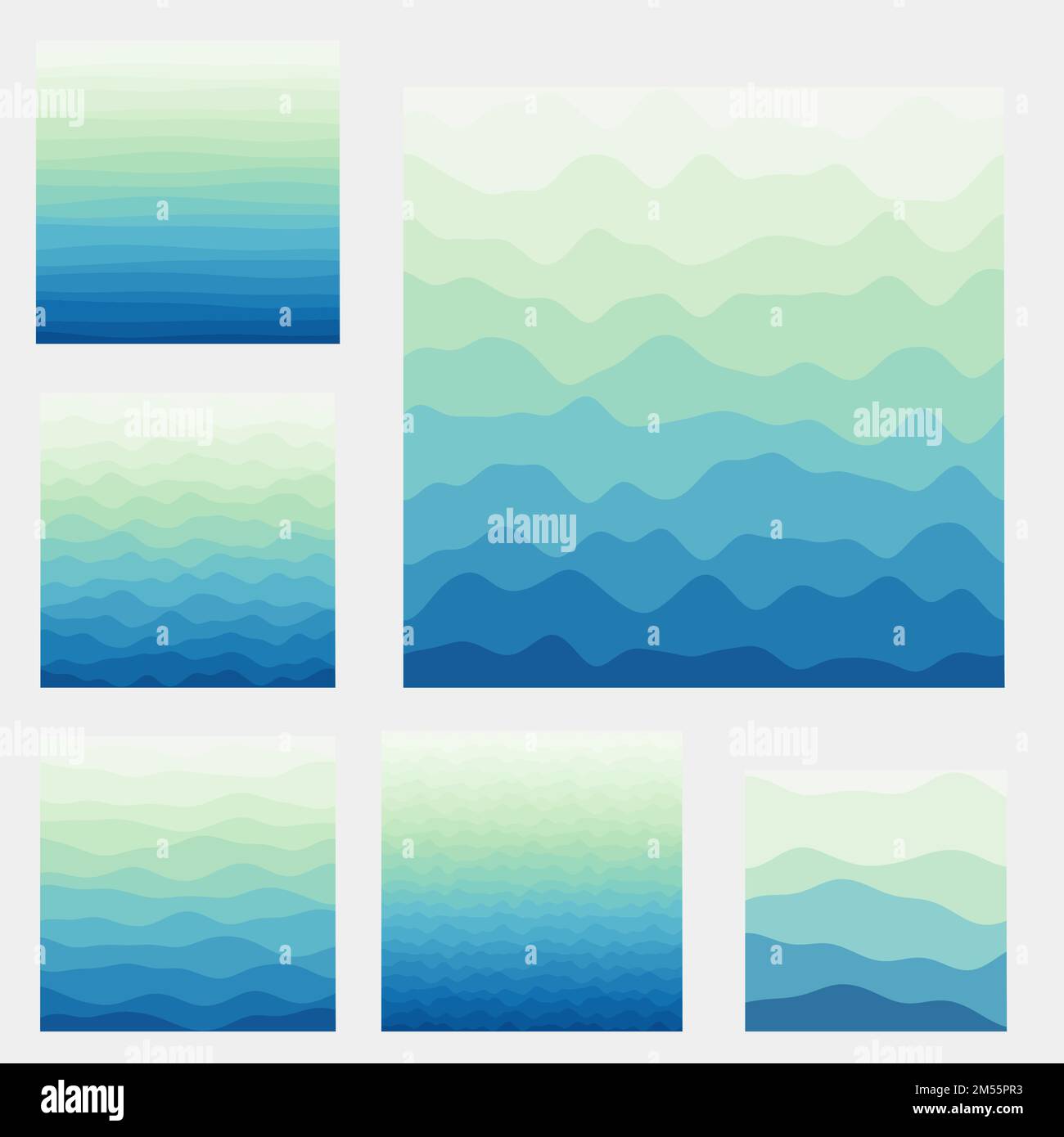 Abstract waves background collection. Curves in green and blue colors ...