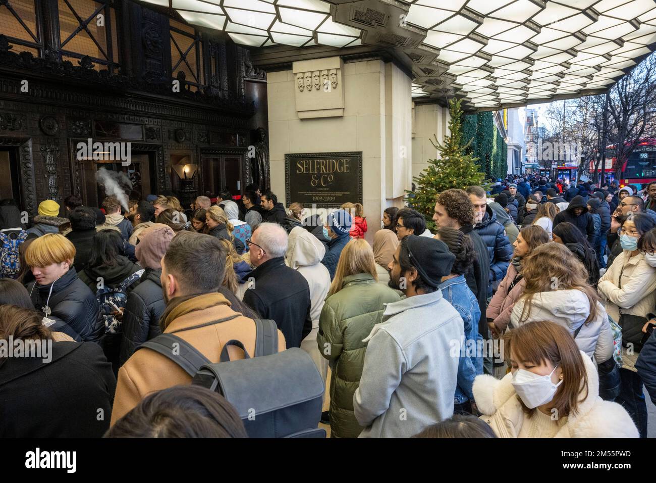 26 December 2022. London, UK. Customers queue outside Selfridges ...