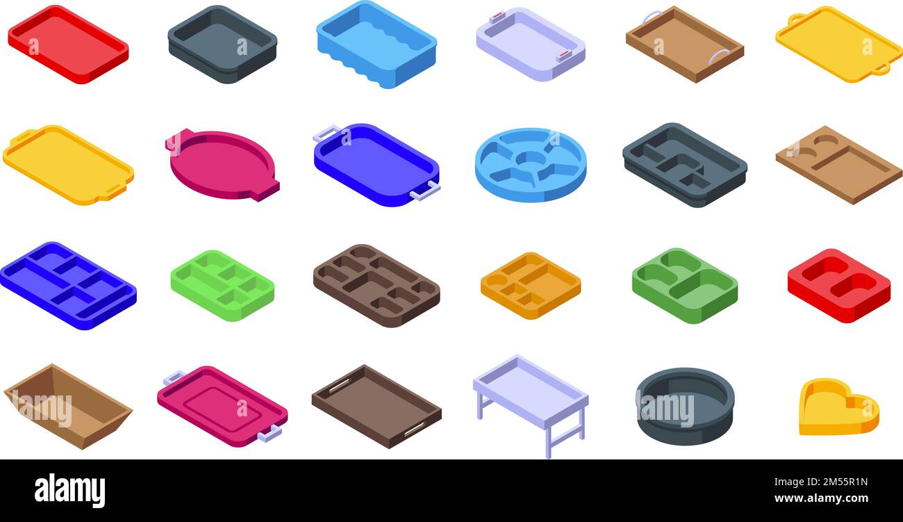 Meal tray icons set isometric vector. Kitchen food. Restaurant work ...