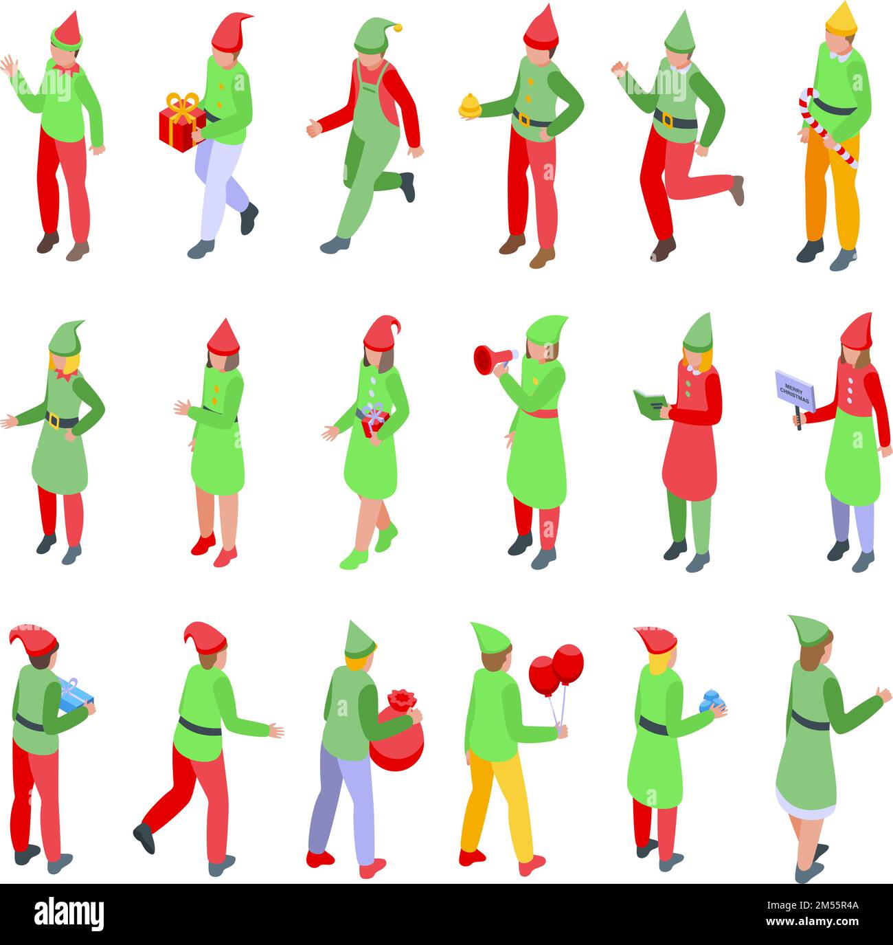 Elf icons set isometric vector. Santa elves. Kid dwarf Stock Vector ...